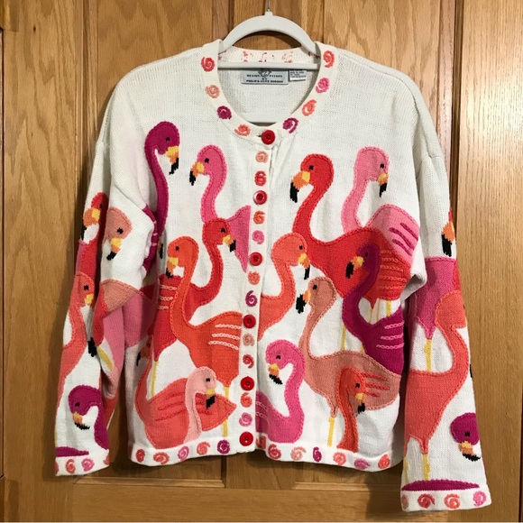 Vintage | Sweaters | Vintage Pink Flamingo Long Sleeve Cardigan Design ...
